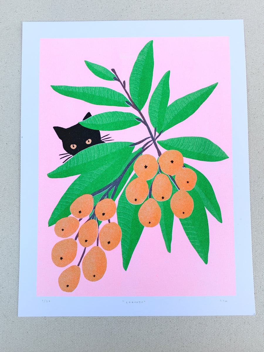 Risograph Print - Momo in Loquats 8.5x11 – StitchPrism